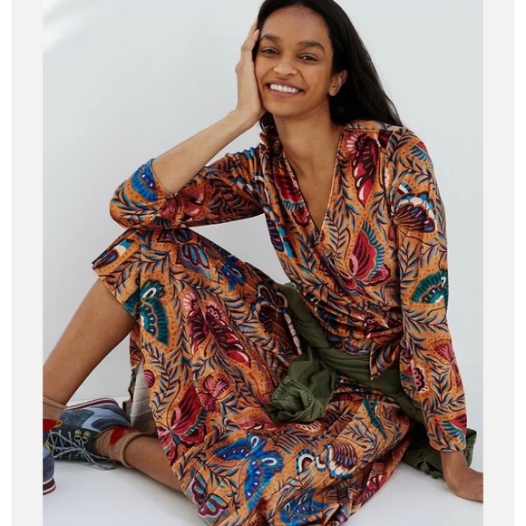 FARM Rio | Dresses | Nwt Farm Rio Velvet Printed Wrap Midi Dress | Poshmark